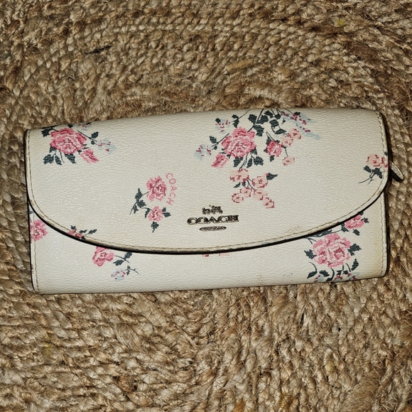 Coach | Accessories | Coach Chalk Pink Floral Leather Wallet | Poshmark